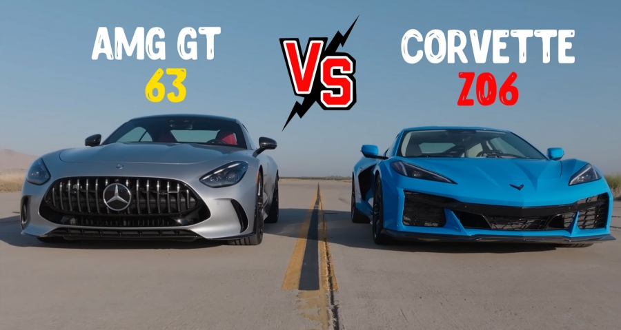 Chevrolet Corvette Z06 против Mercedes-AMG GT 63 в необычном дрэге ...